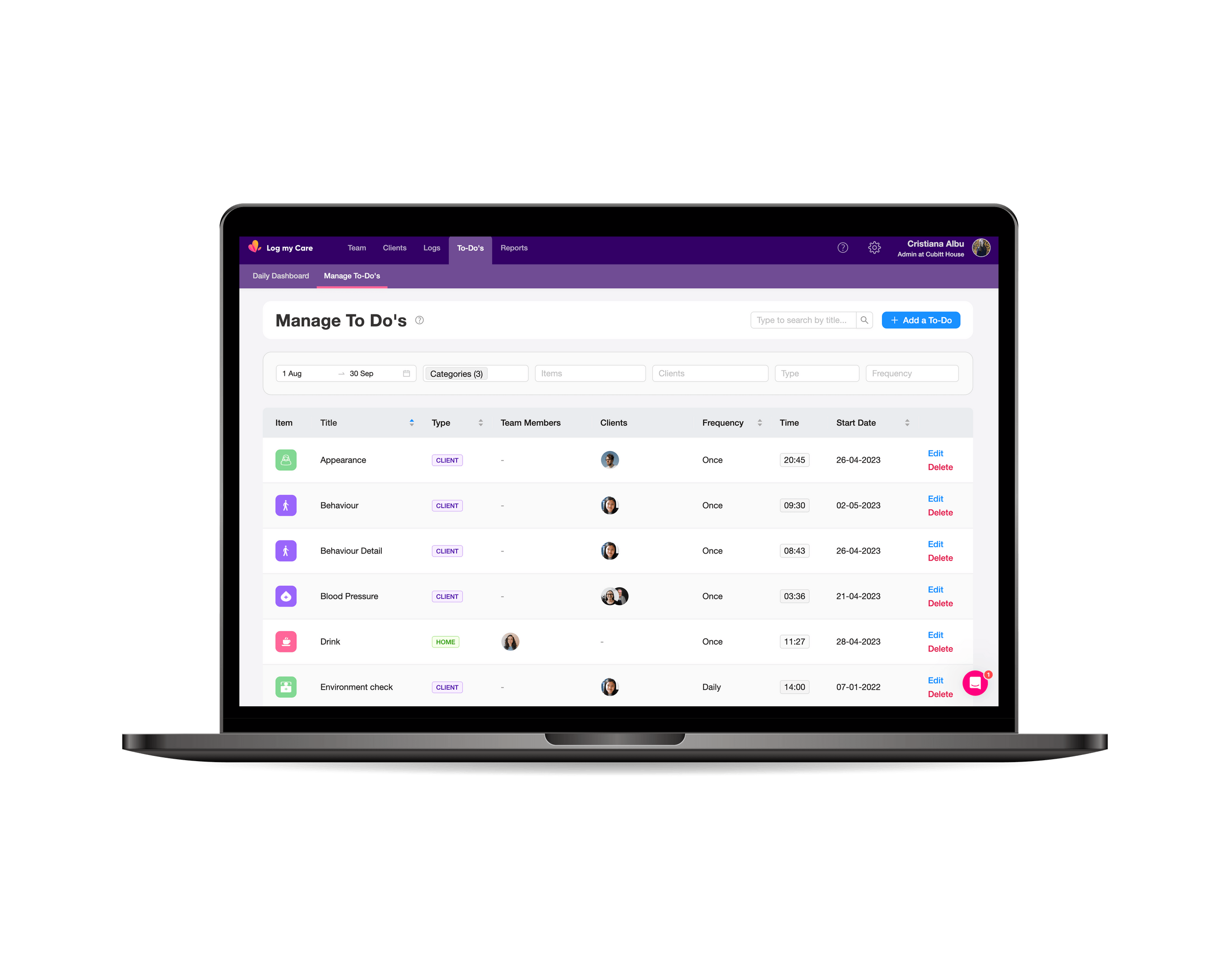 To-dos | Log my Care