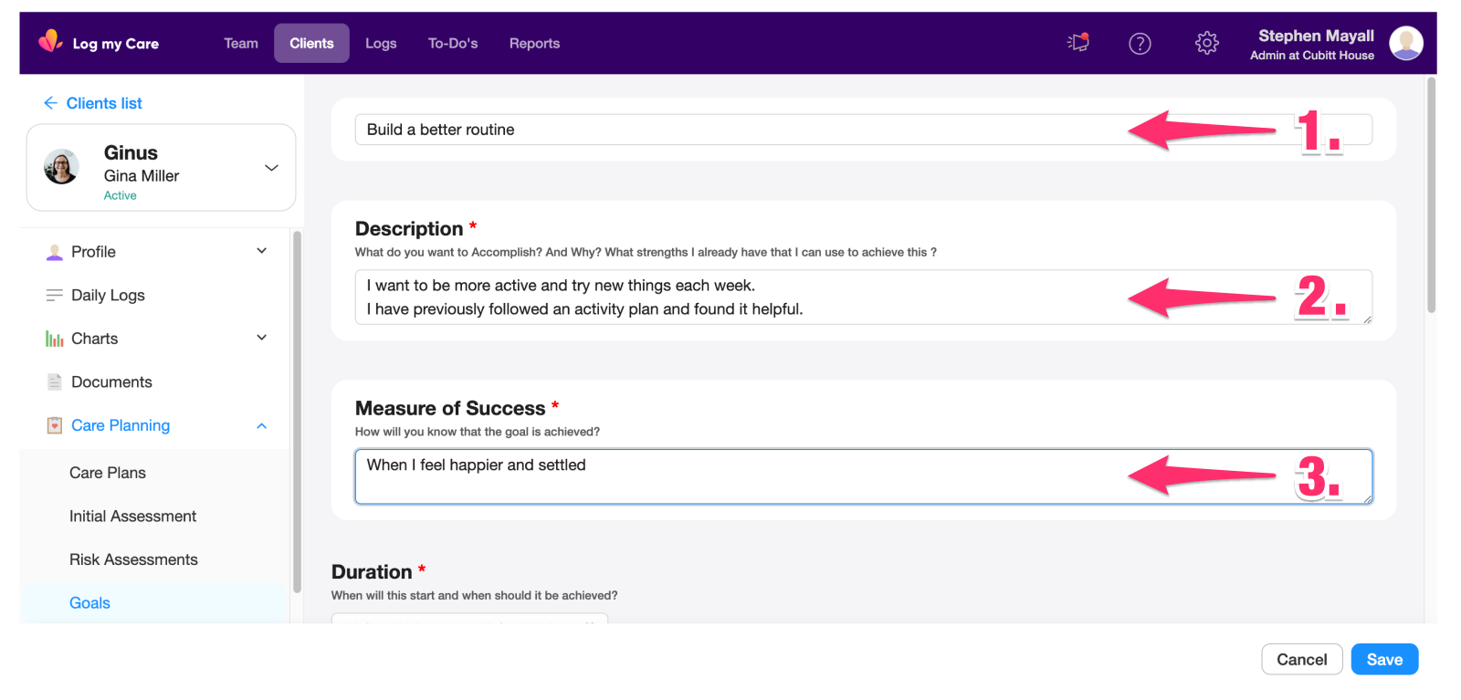 Best way to set service user goals with Outcomes and goals