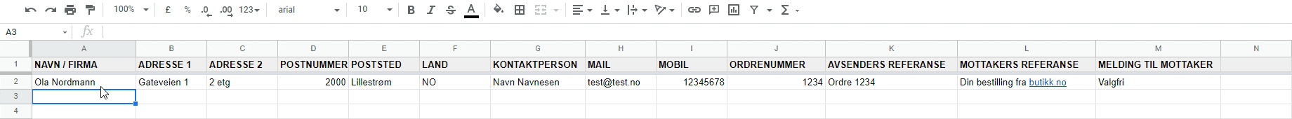 Etiketter fra et Excel-ark eller CSV for masseutsendelse