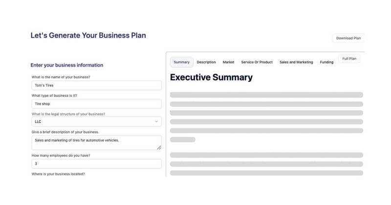 Free AI Business Plan Generator | Hansa