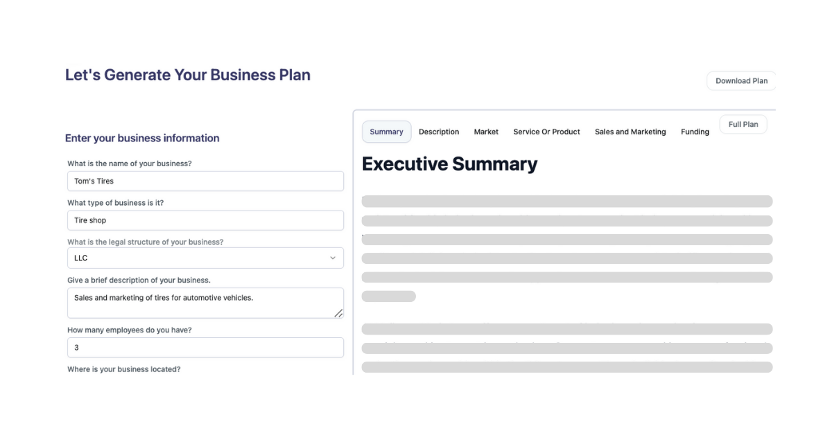 Free AI Business Plan Generator | Hansa