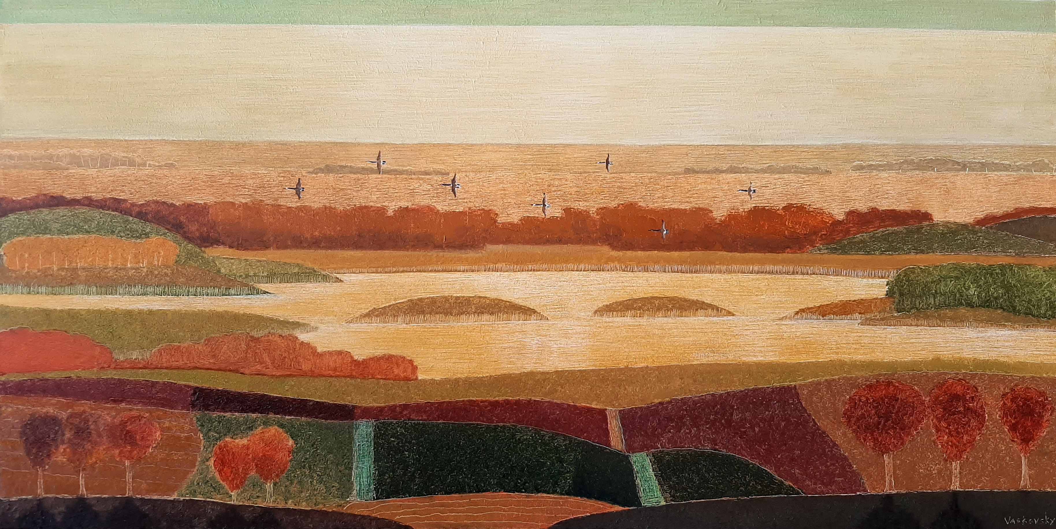 Geese Flying Over Dunes by Vadim Vaskovsky.