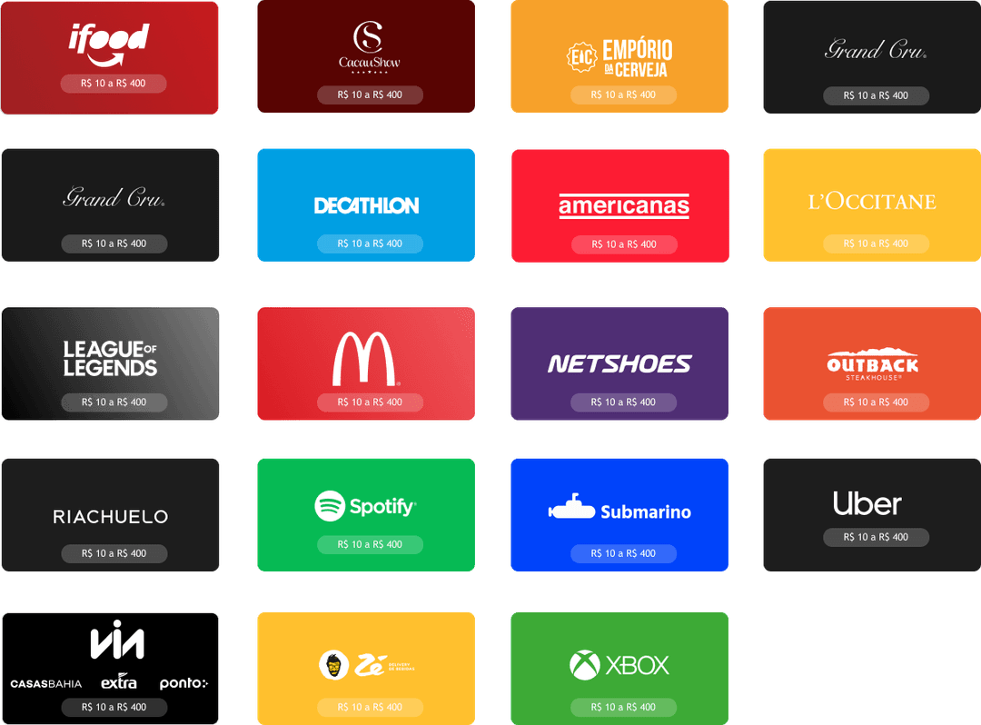 Smash. Gifts Cards Digitais - Para presentar e Incentivar