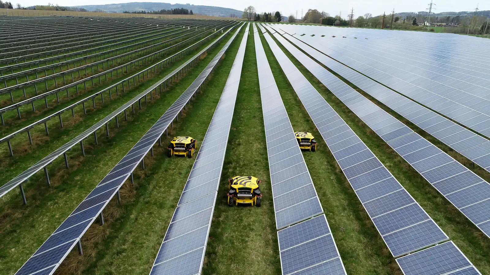 Solar field grass mowing by the new GPS navigated mower