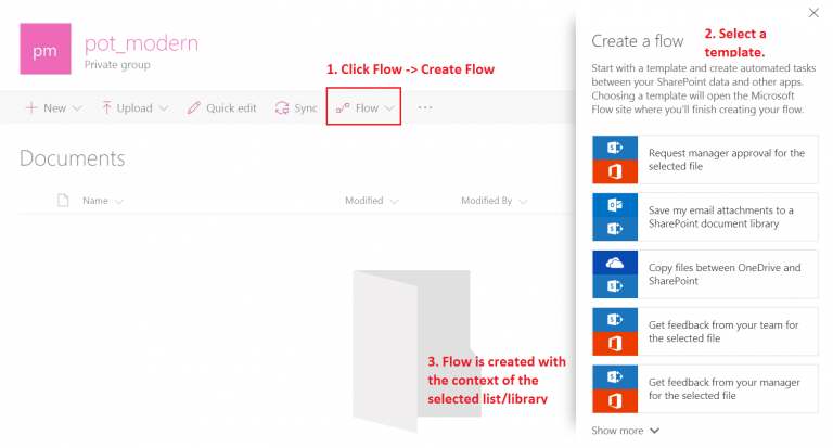 Flow integration with non-existing templates | SharePoint Designs