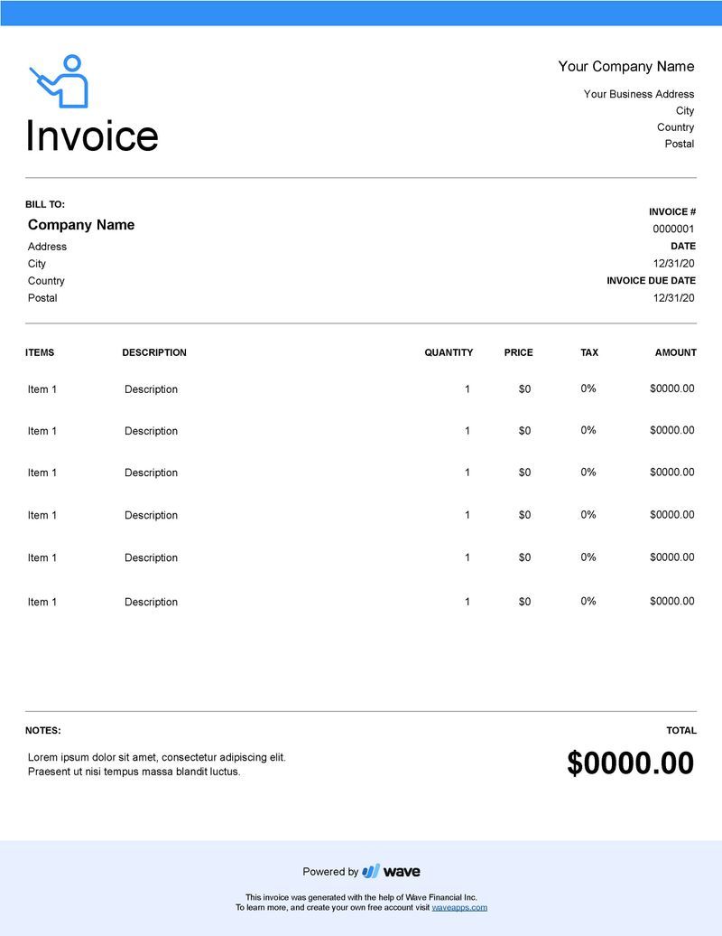 Teaching Invoice Template - Free Download