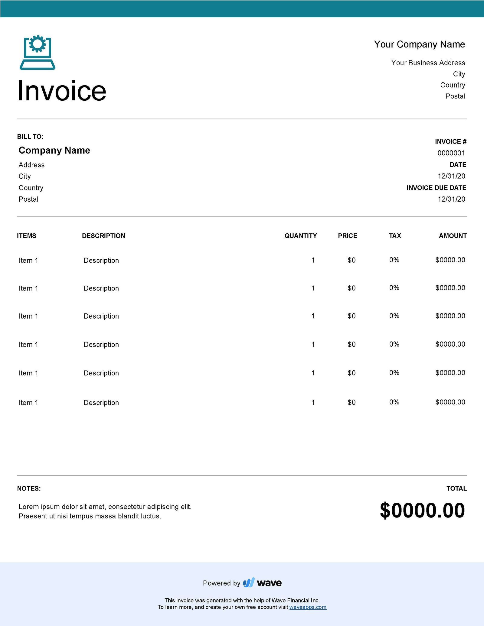 IT Support Invoice Template - Wave Financial