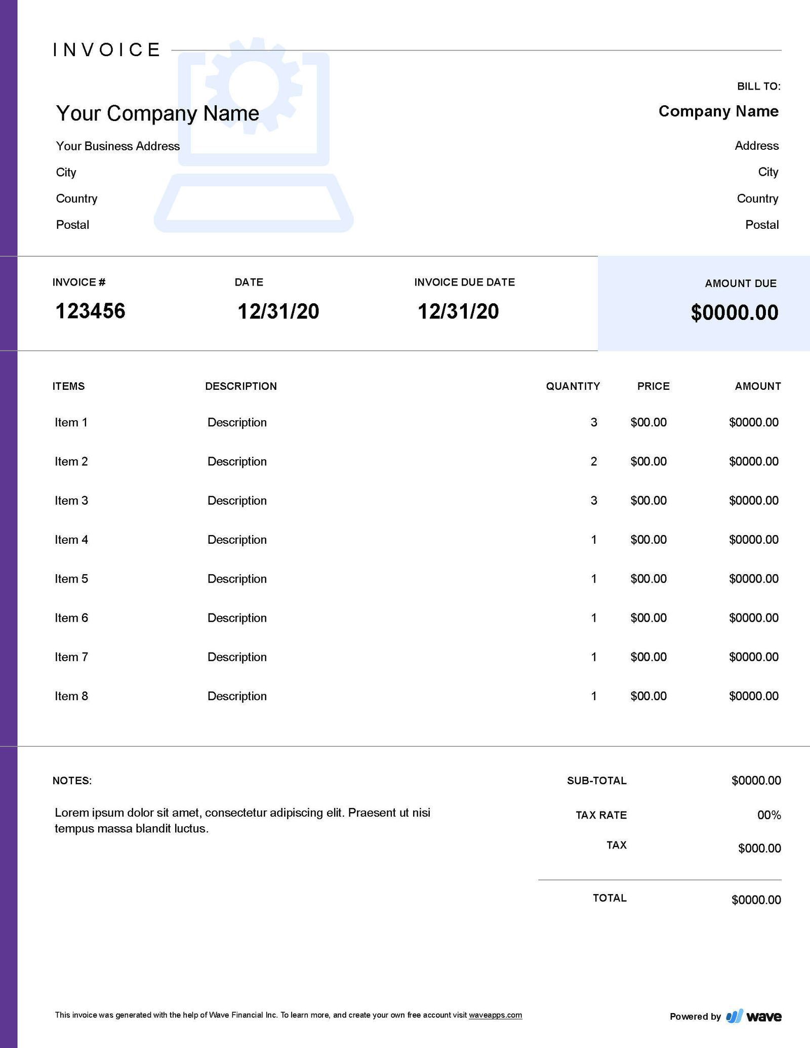 IT Support Invoice Template - Wave Financial