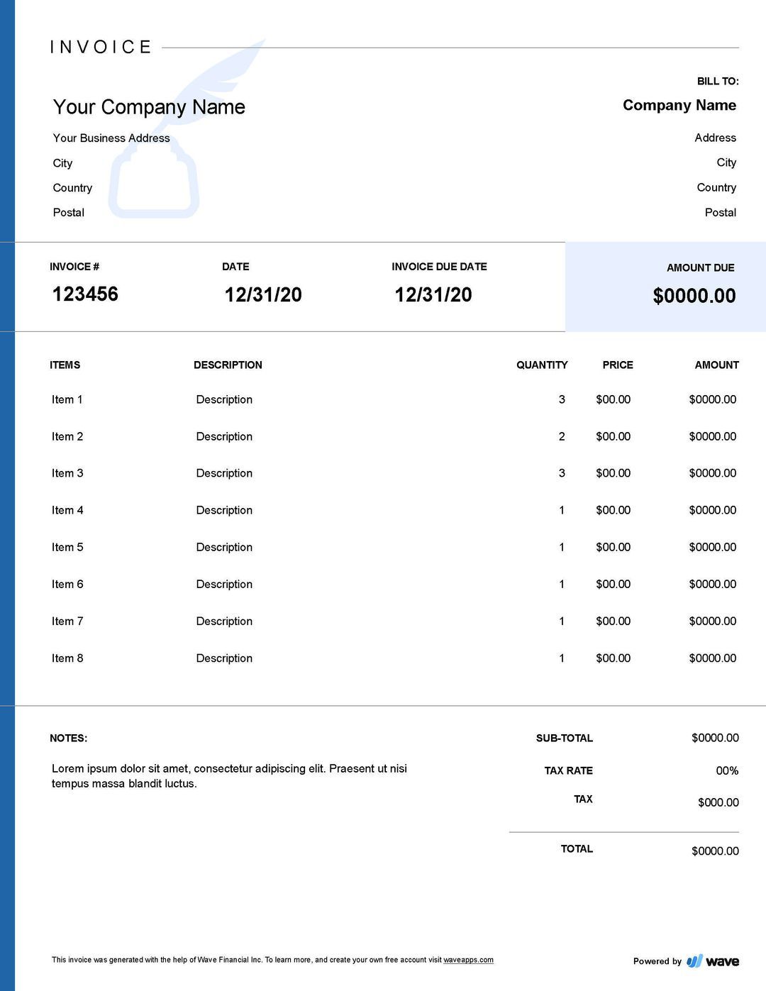Freelance Writing Invoice Template - Wave Financial