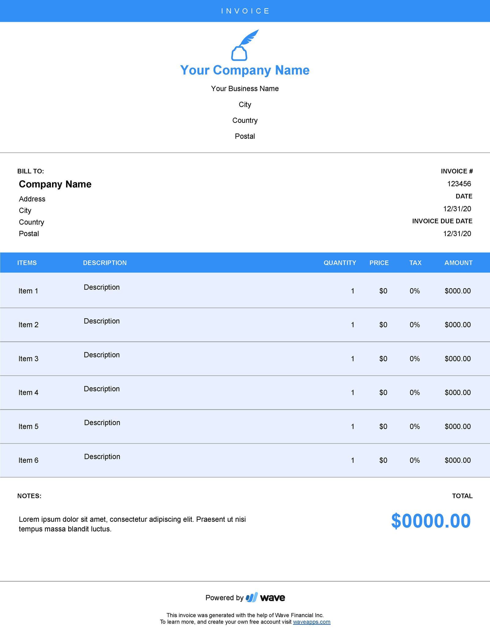 Freelance Writing Invoice Template - Wave Financial