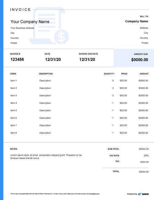 Example Invoice Template - Wave Financial