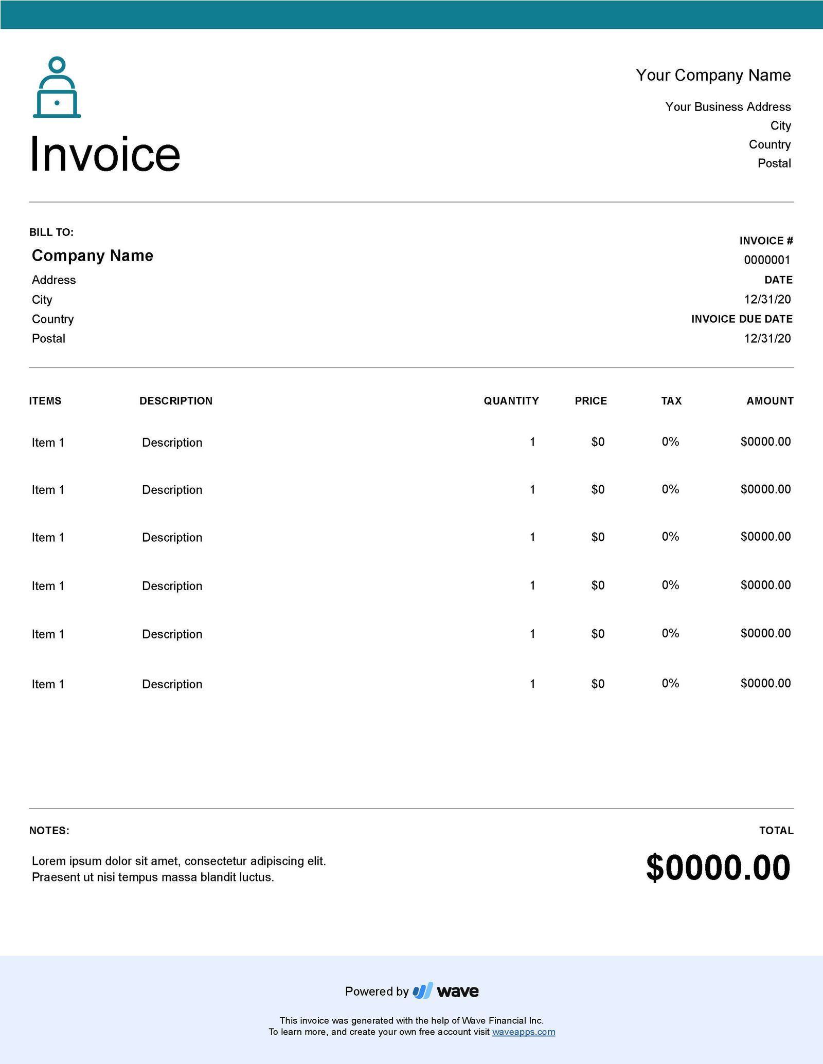 Freelancer Invoice Template - Wave Financial
