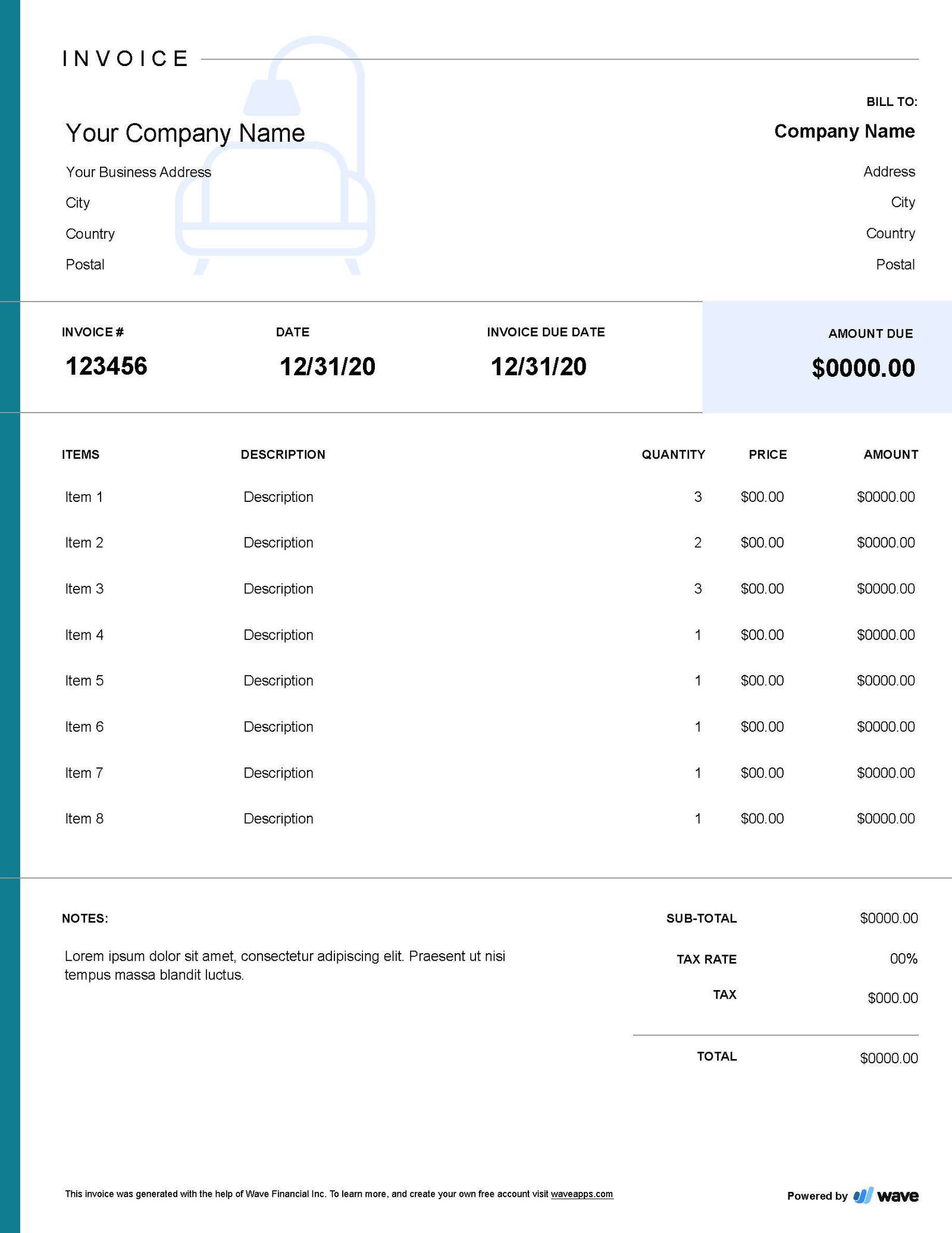 Interior Design Invoice Template - Wave Financial