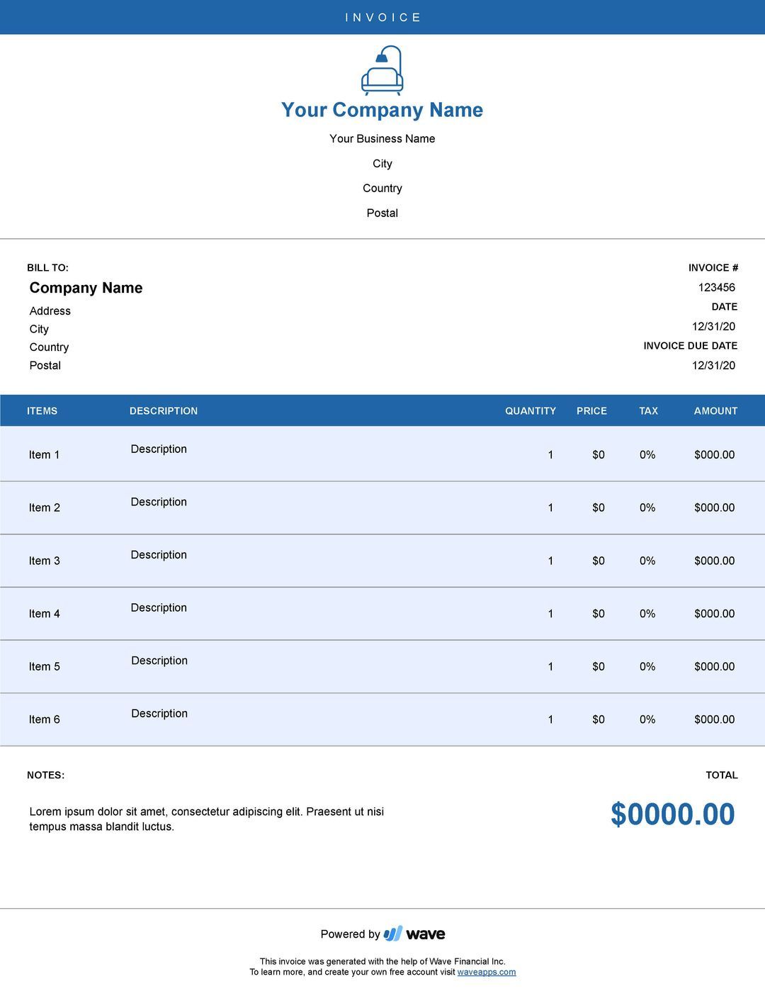 Interior Design Invoice Template - Wave Financial
