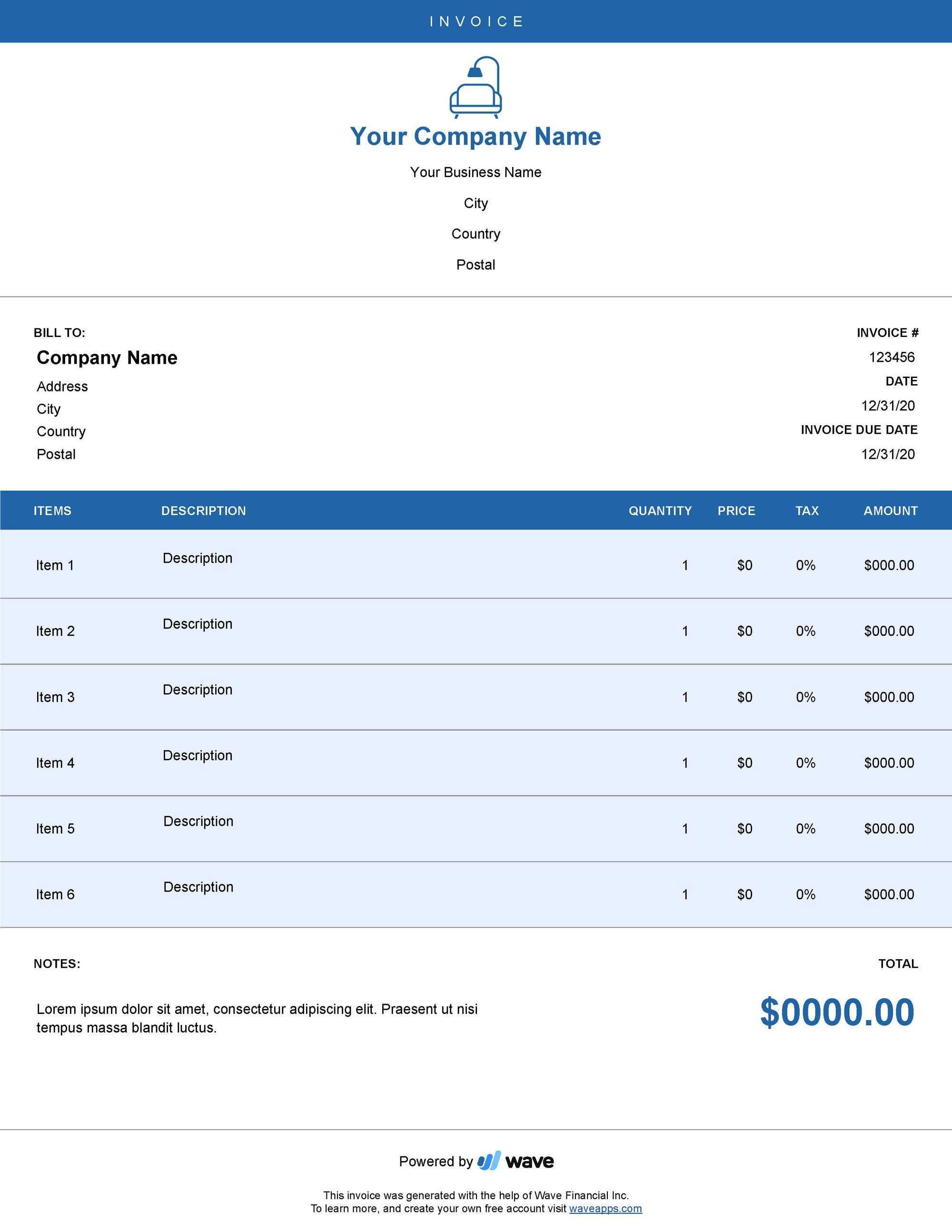Interior Design Invoice Template - Wave Financial