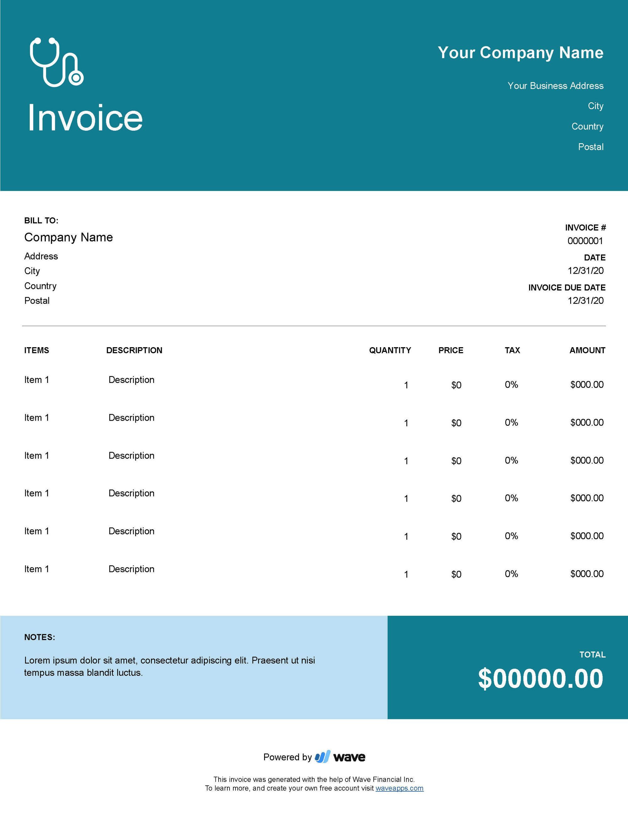 Home Health Care Invoice Template - Wave Financial