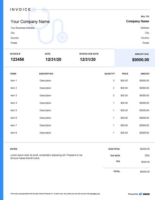 Home Health Care Invoice Template - Wave Financial