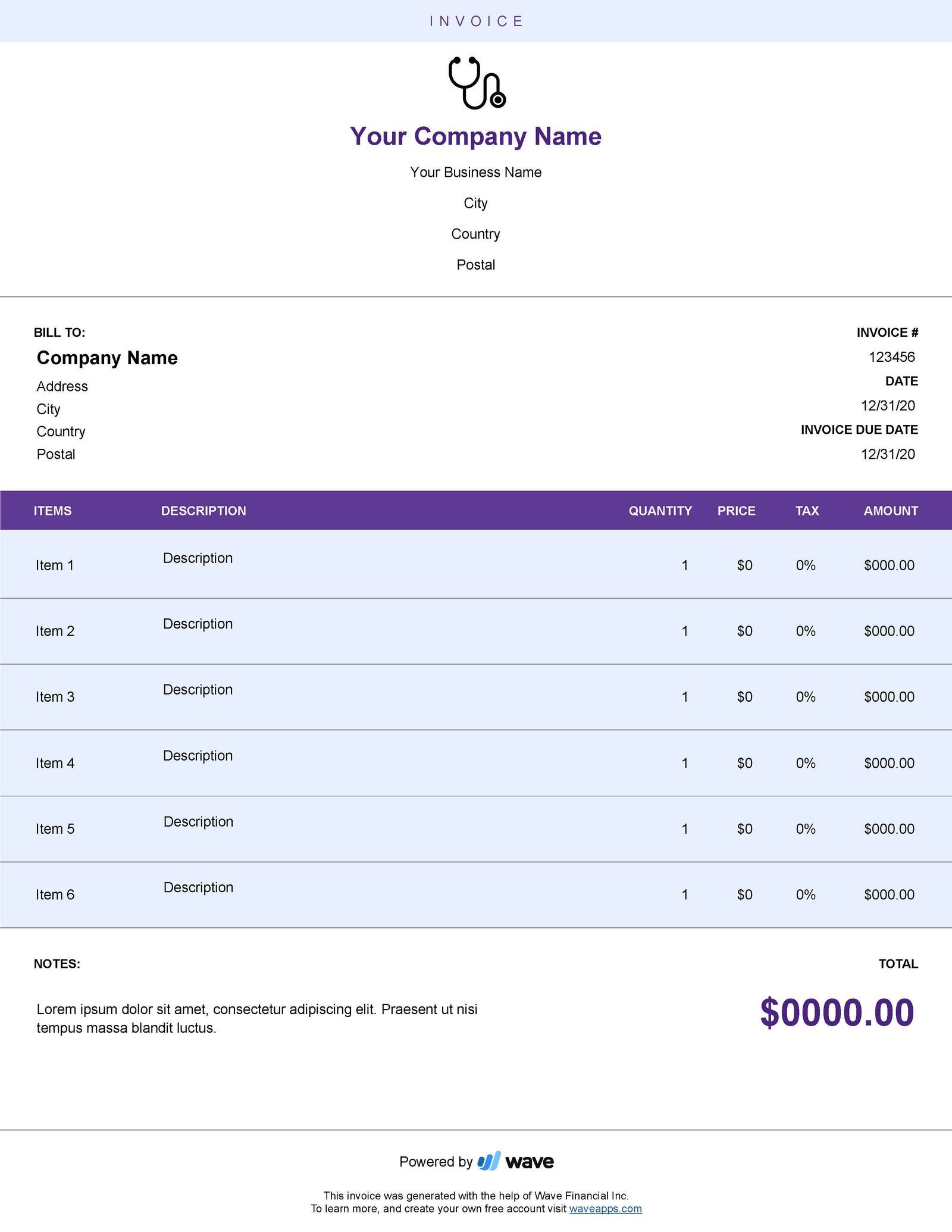 Home Health Care Invoice Template - Wave Financial