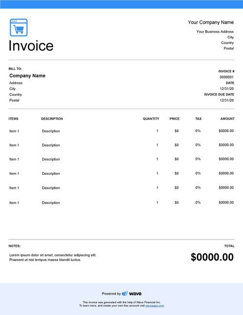 E-commerce Invoice Template - Wave Financial