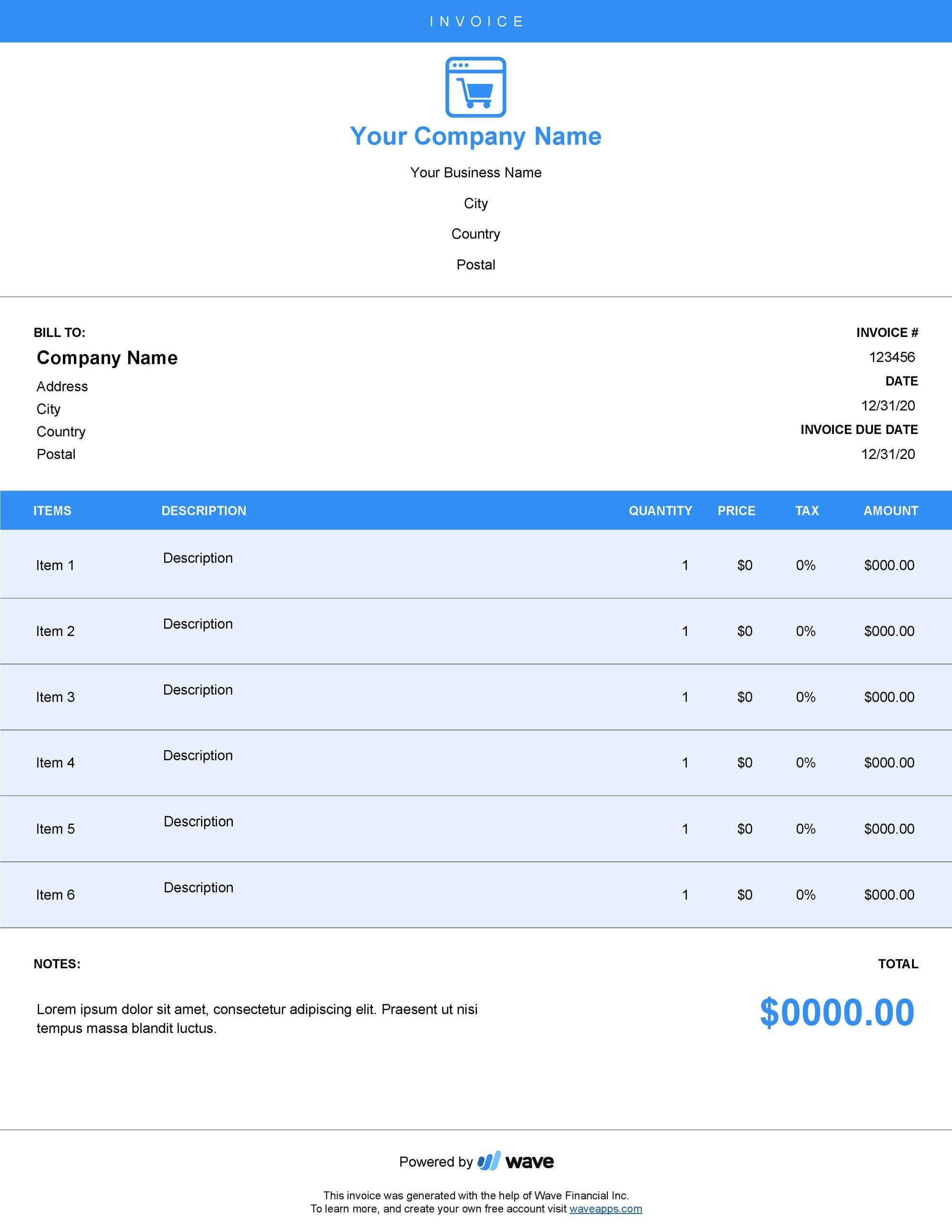 E-commerce Invoice Template - Wave Financial