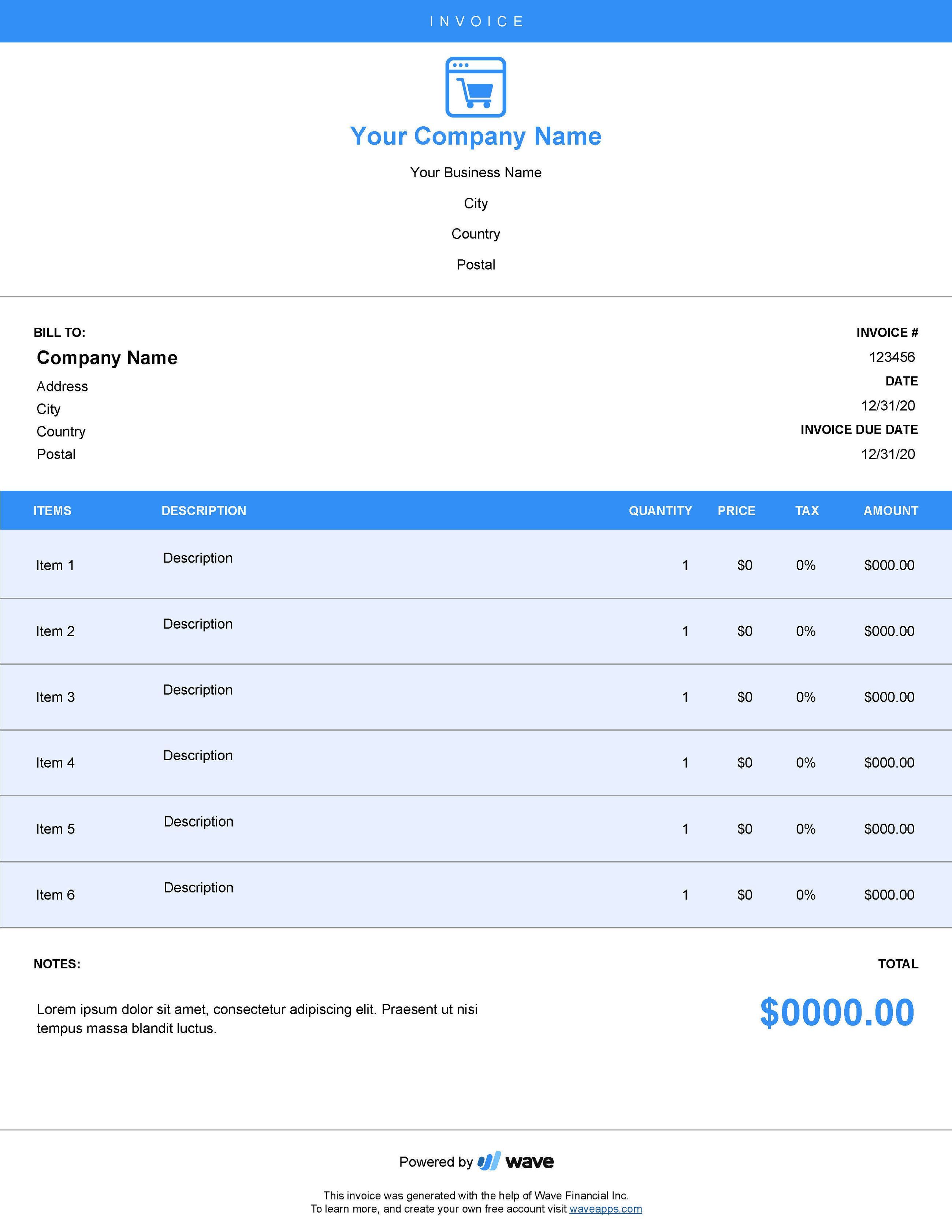 E-commerce Invoice Template - Wave Financial