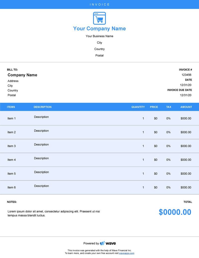 E-commerce Invoice Template - Wave Financial