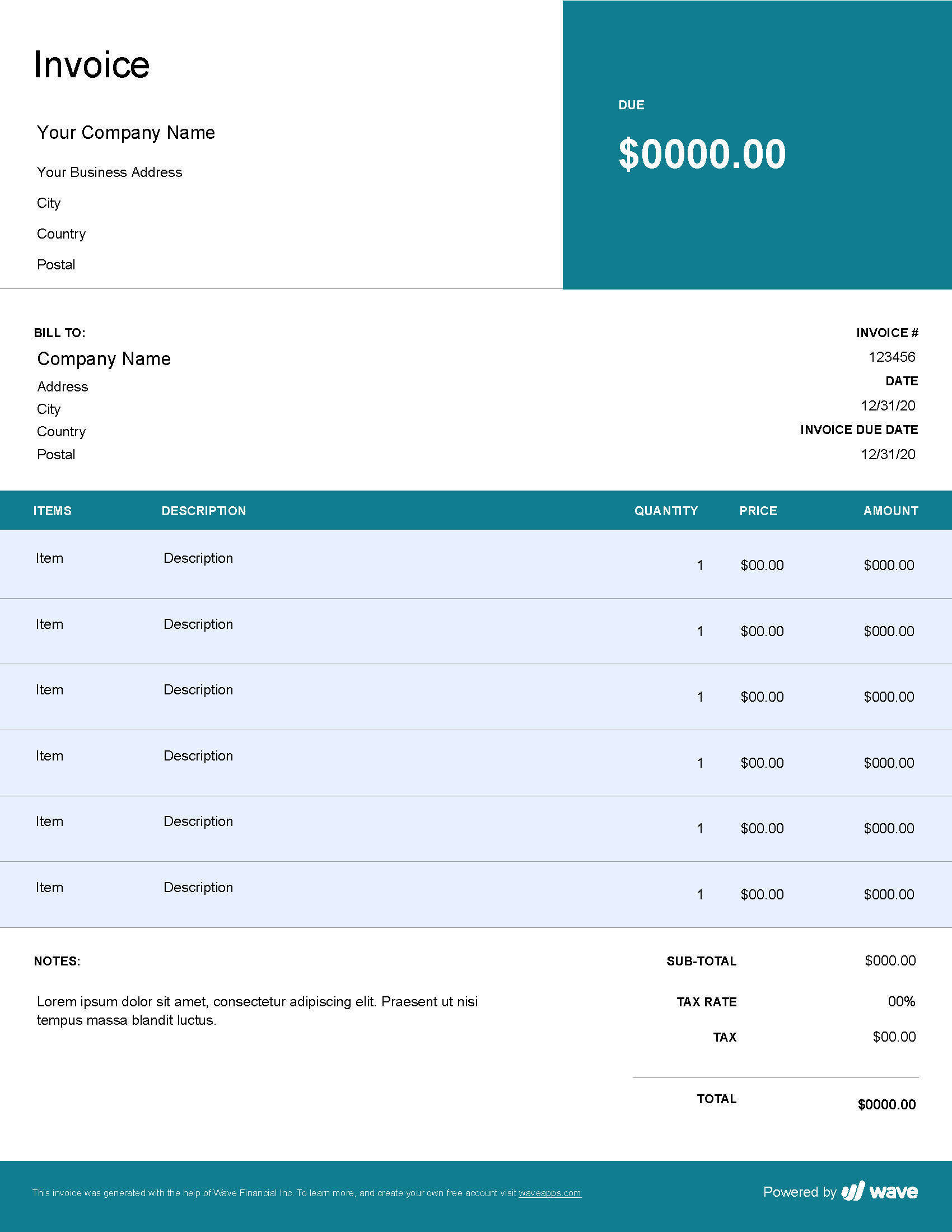Contract Invoice Template Wave Financial