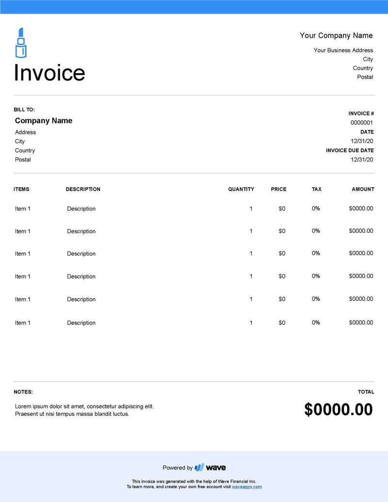 Makeup Artist Invoice Template - Free Download