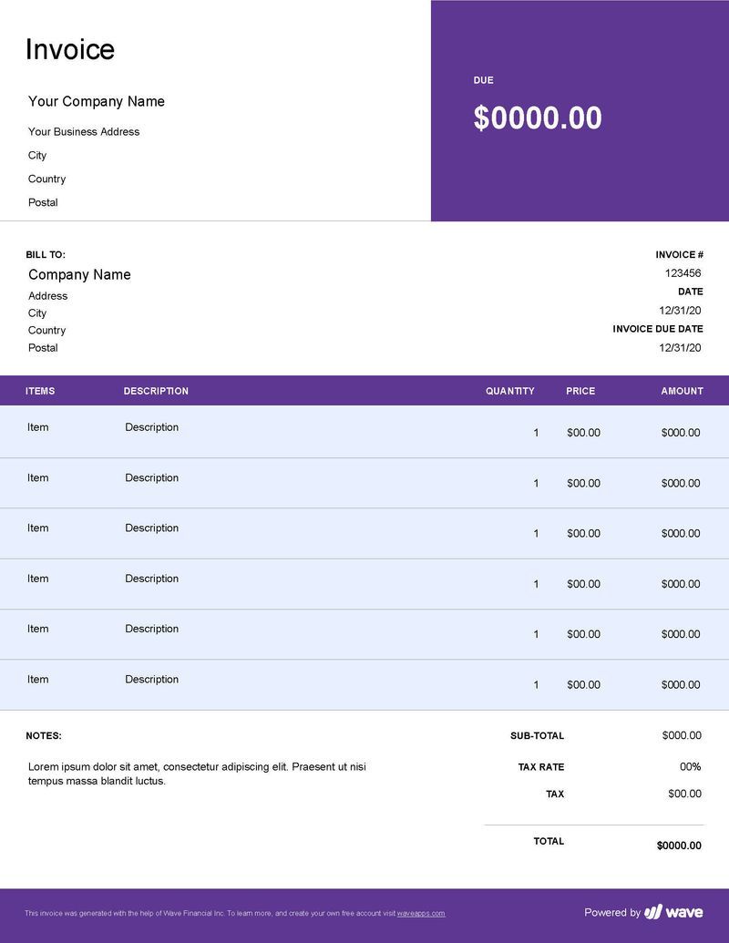Freight Invoice Template - Wave Financial