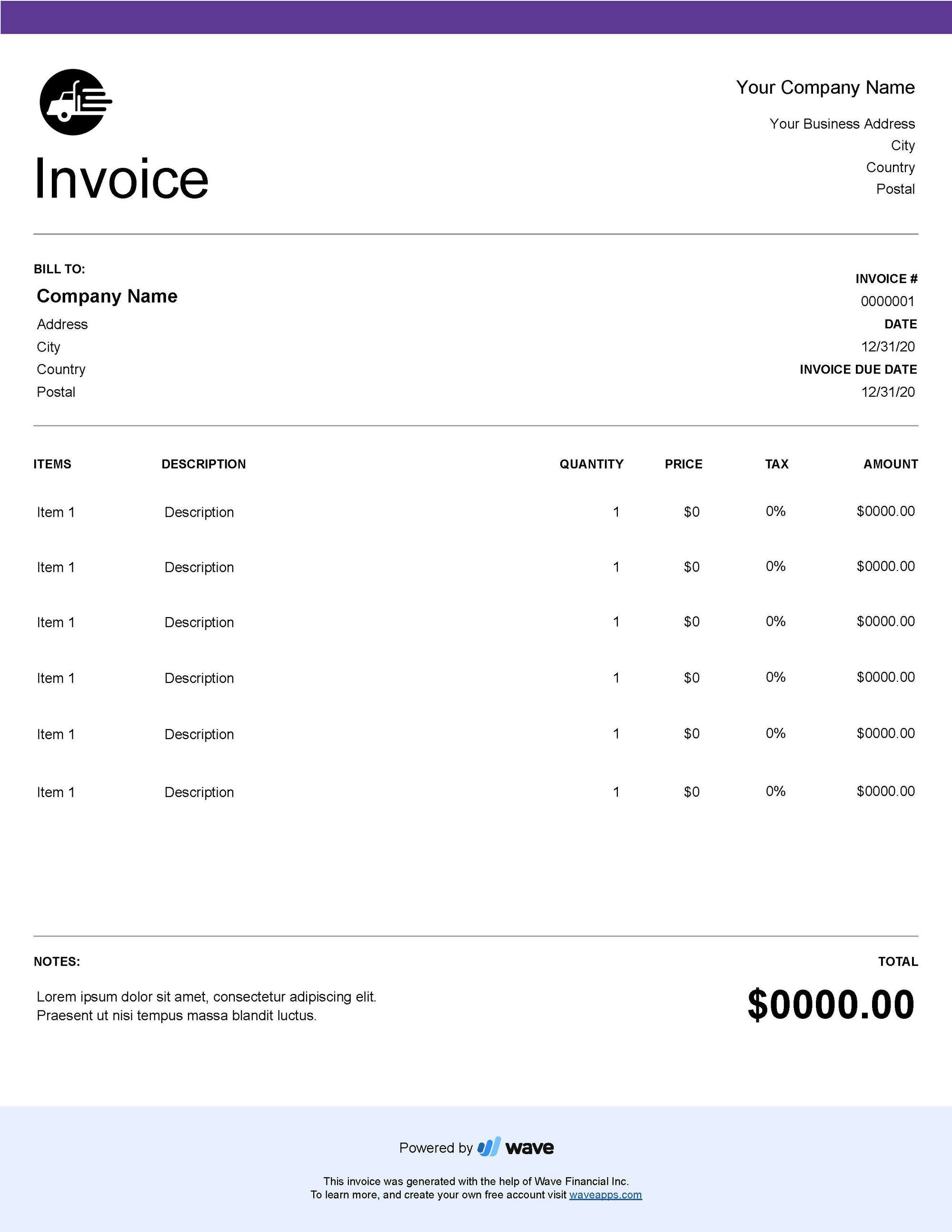 Trucking company invoice template - Free Download