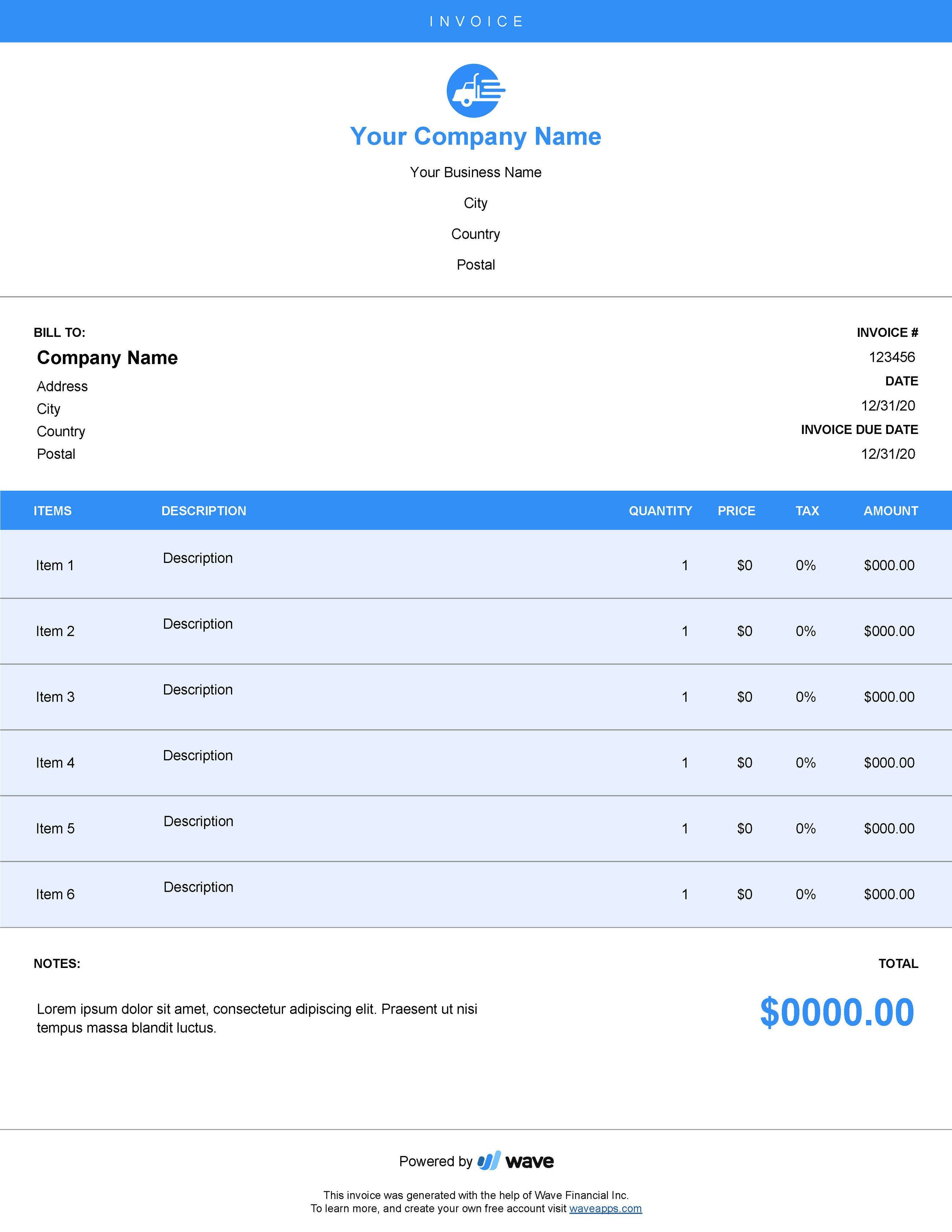 Trucking company invoice template - Free Download