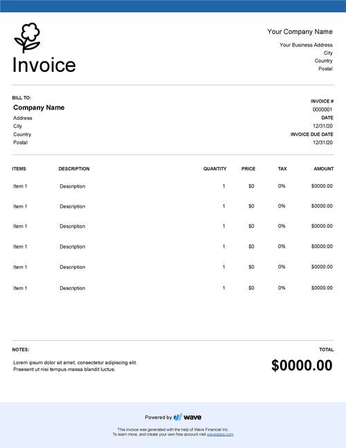 Florist Invoice Template - Wave Financial