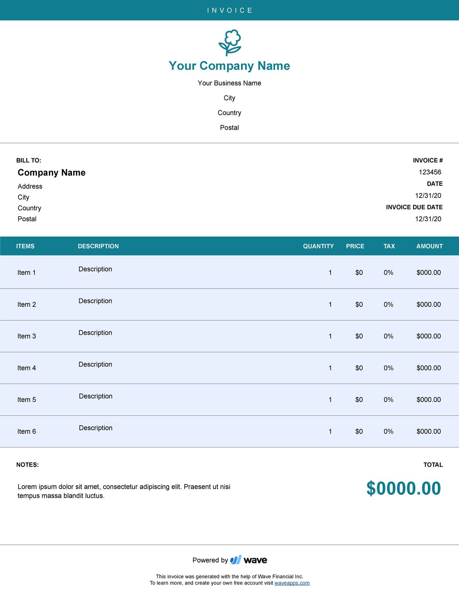 Florist Invoice Template - Wave Financial