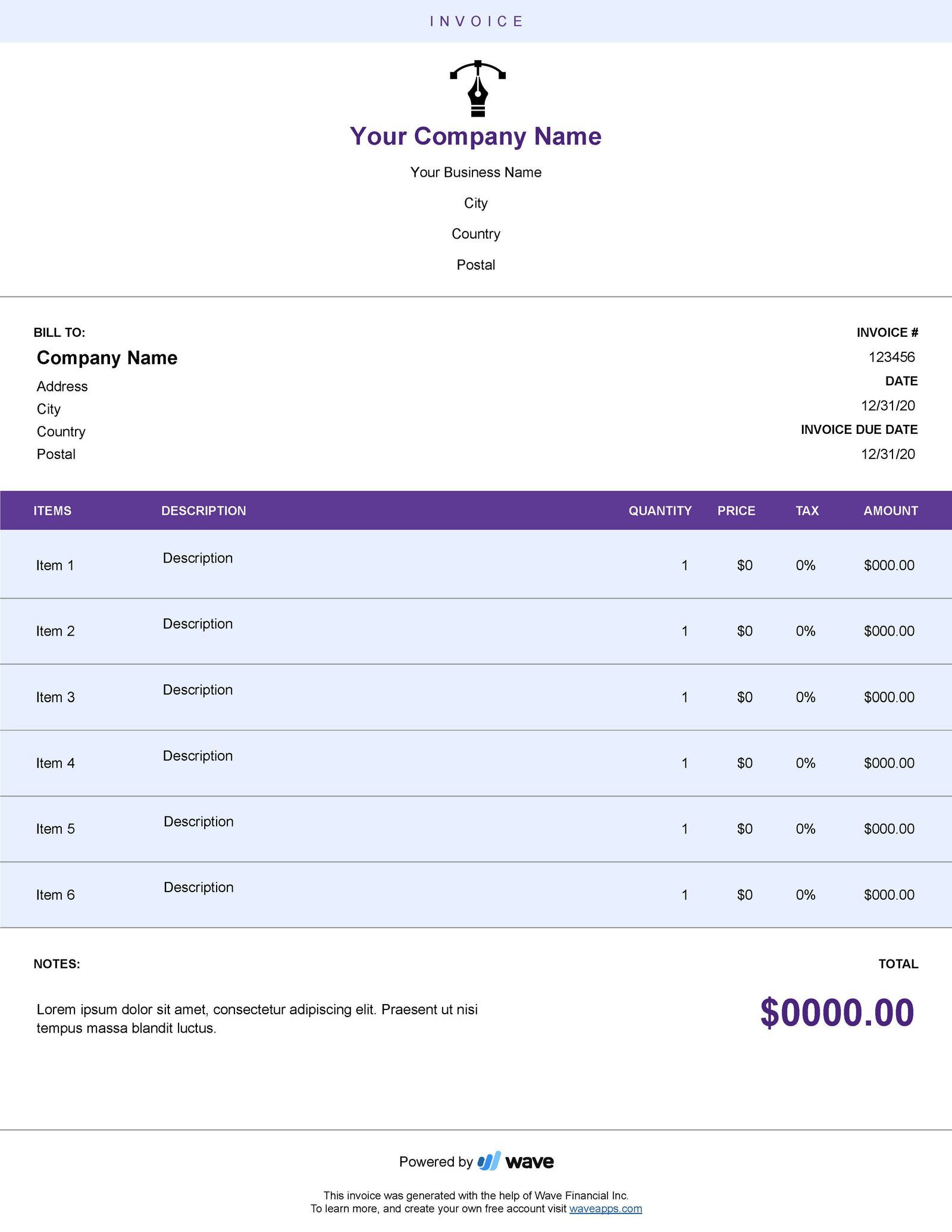 Freelance Design Invoice Template - Wave Financial