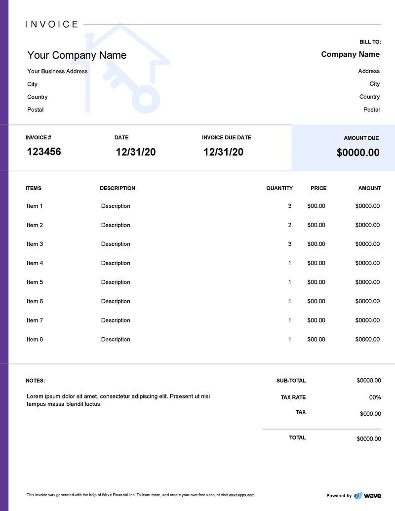 Rent Invoice Template - Free Download