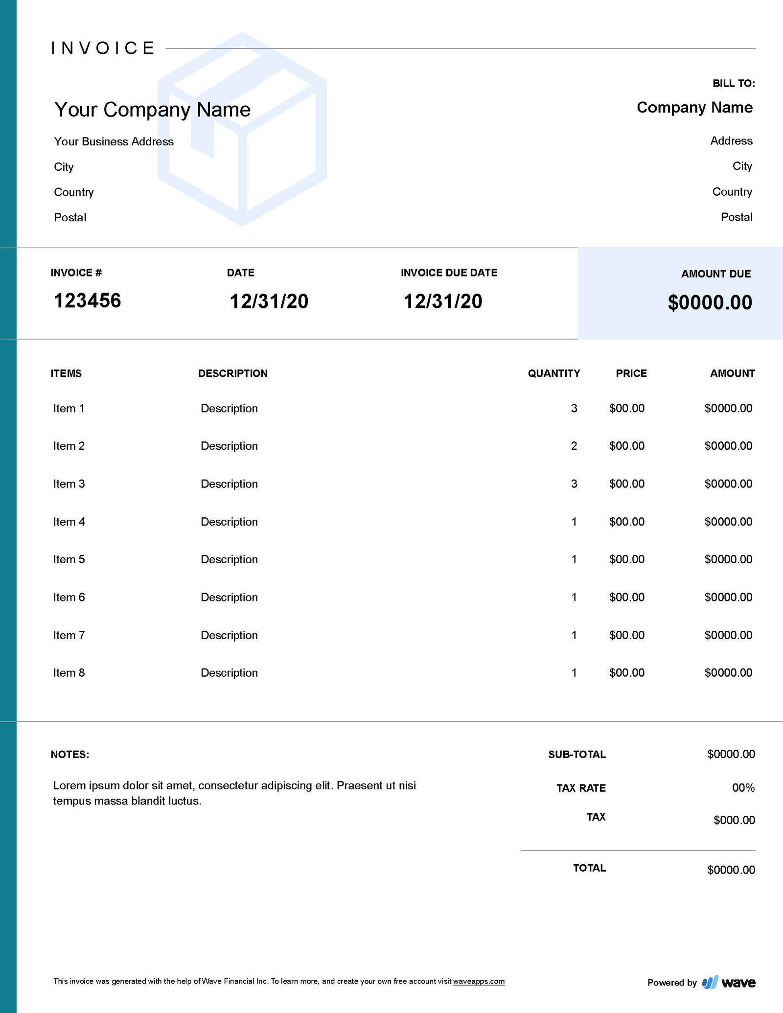 Moving Company Invoice Template - Free Download