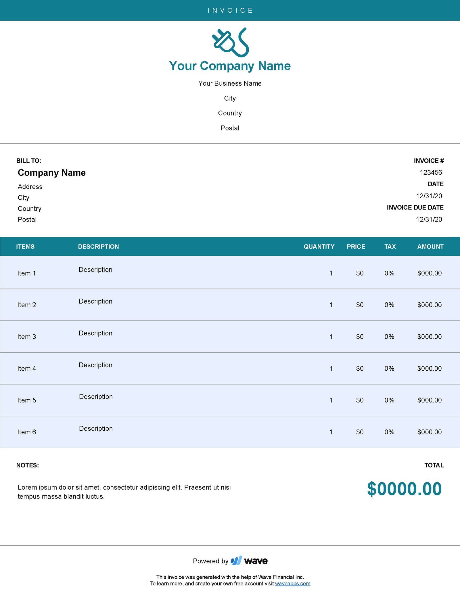 Electrical Work Invoice Template - Wave Financial