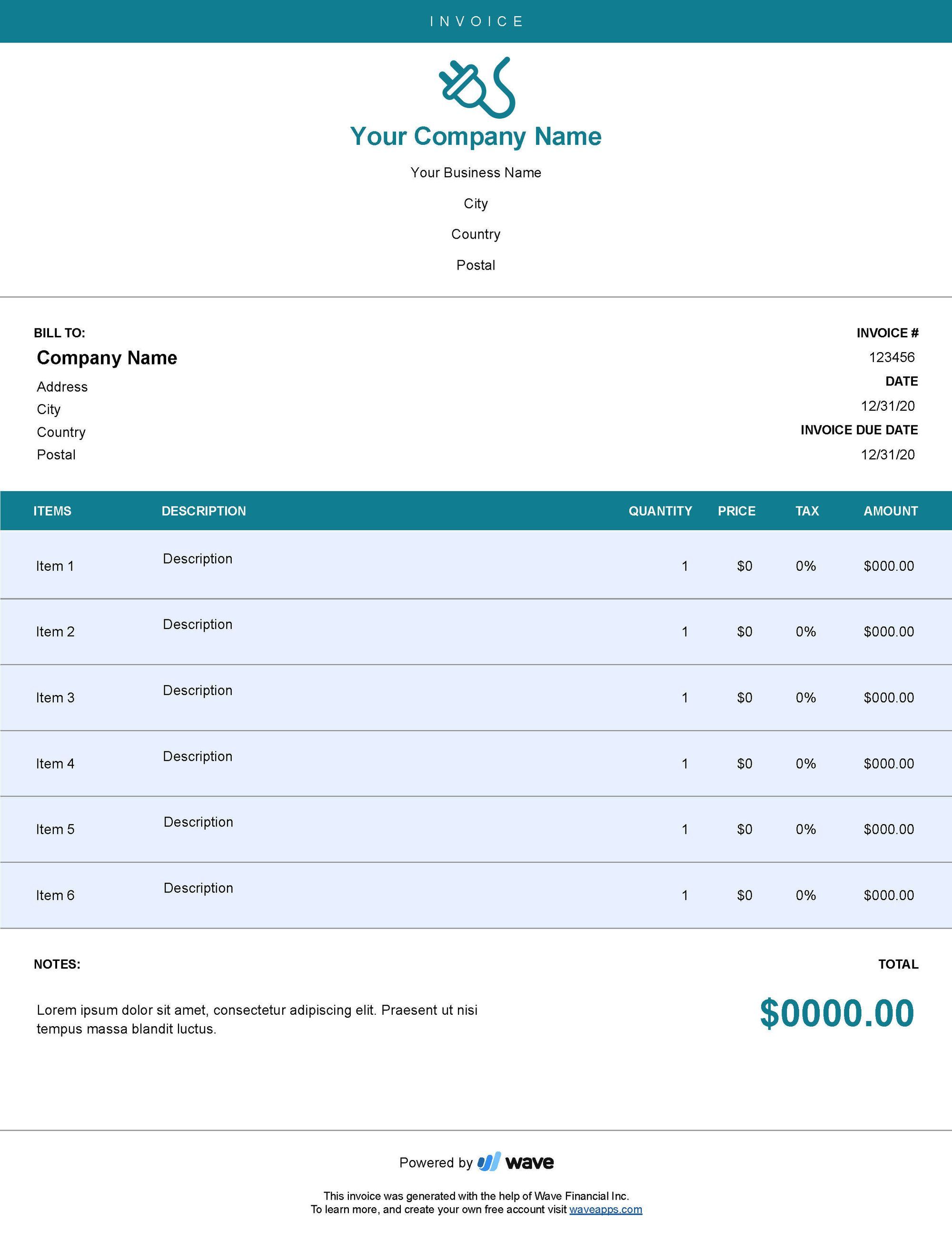 Electrical Work Invoice Template - Wave Financial