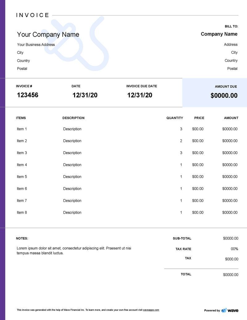 Electrical Work Invoice Template - Wave Financial