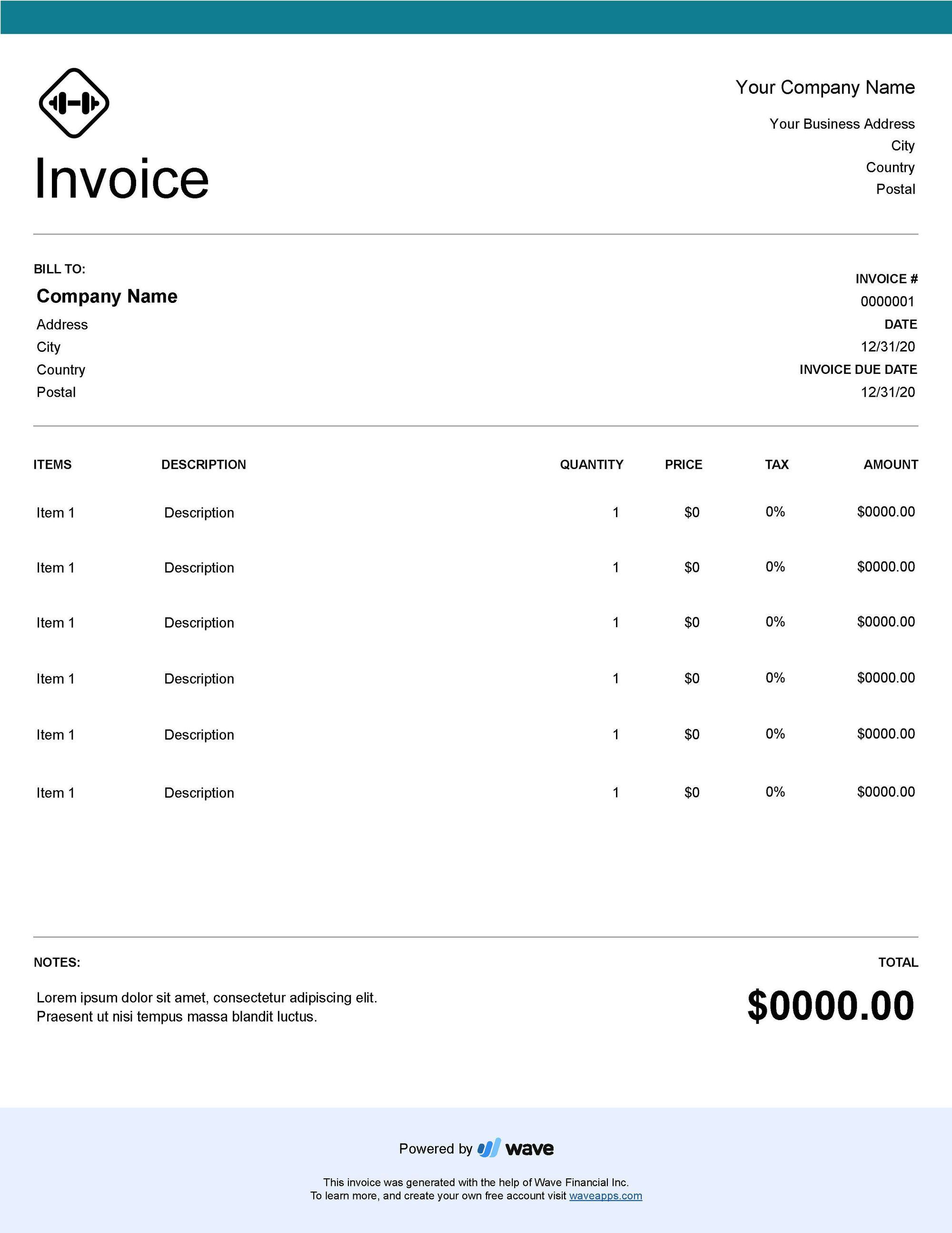 Personal Trainer Invoice Template - Free Download