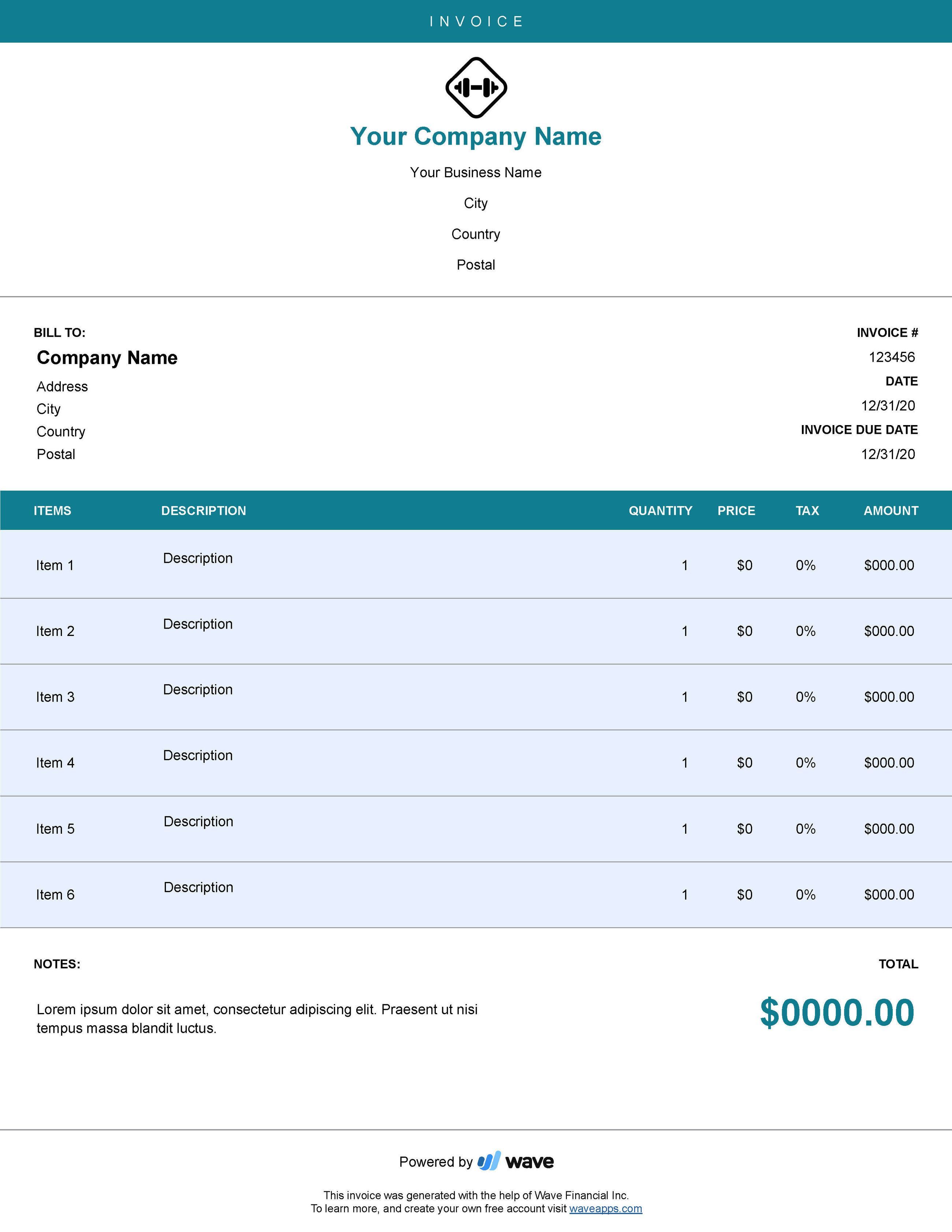Personal Trainer Invoice Template - Free Download