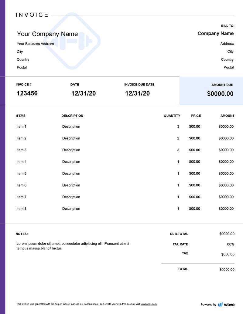 Personal Trainer Invoice Template - Free Download
