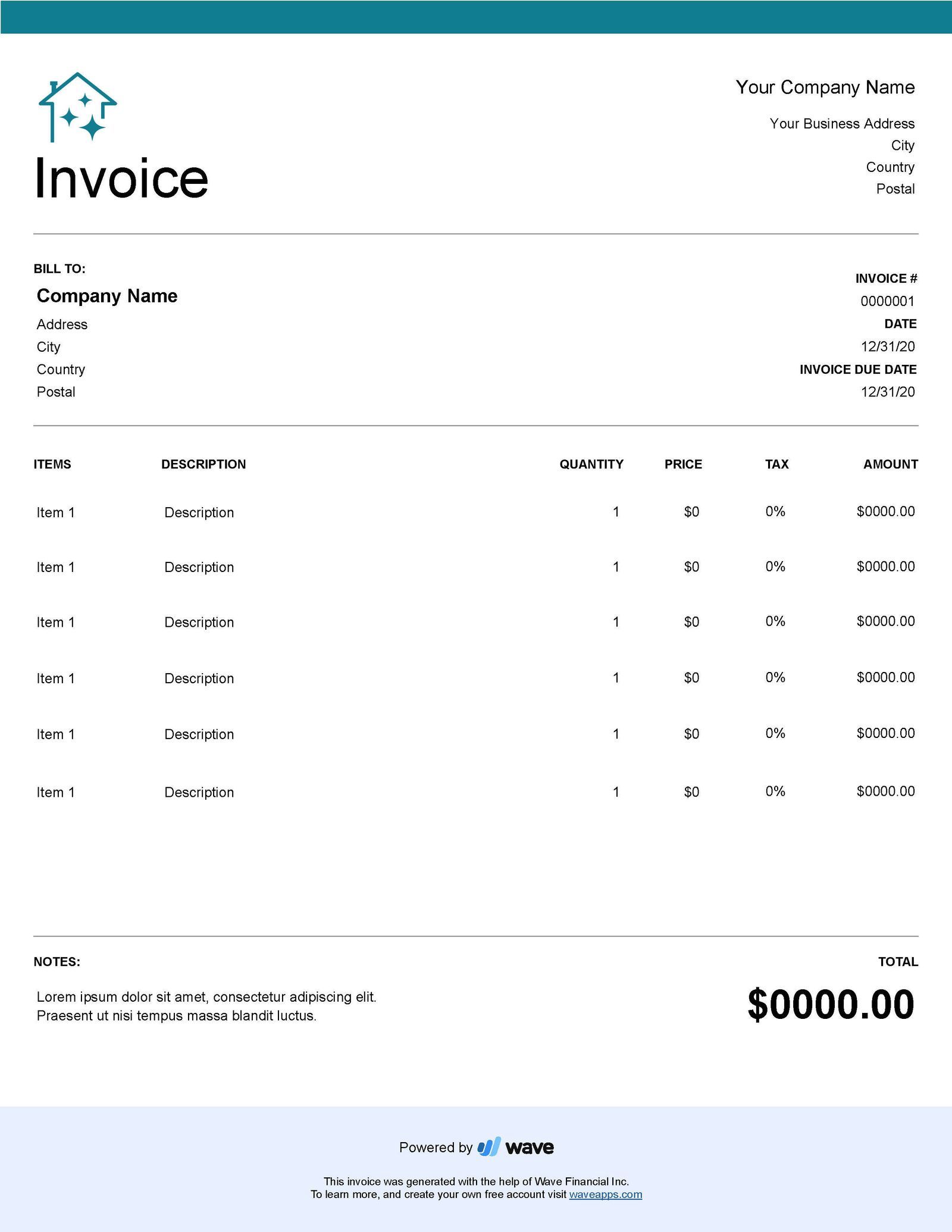 House Cleaning Invoice Template - Wave Financial
