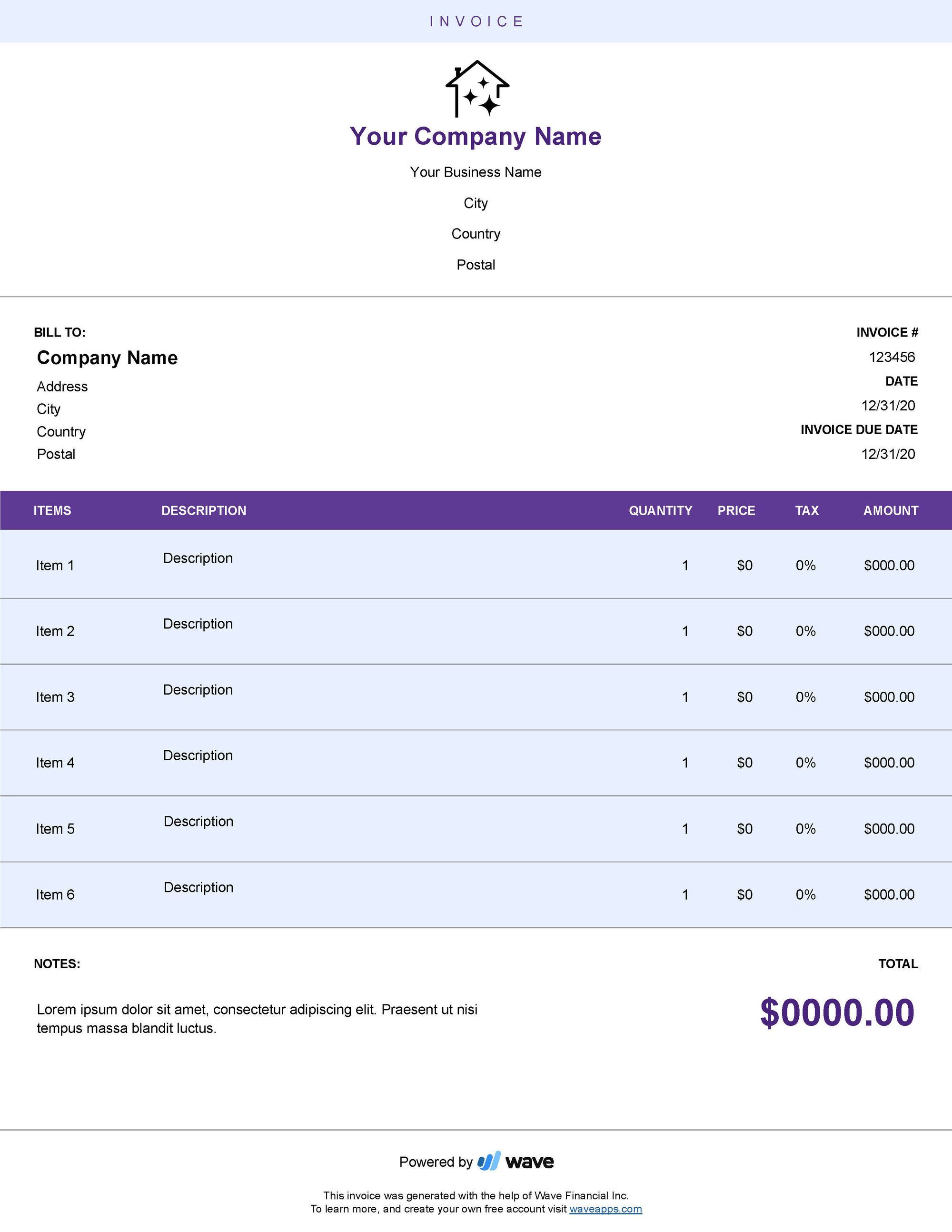 House Cleaning Invoice Template - Wave Financial