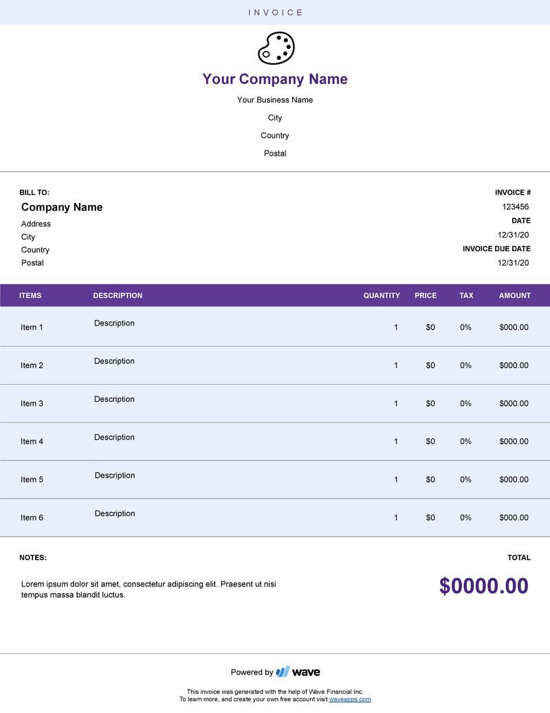 Artist Invoice Template - Wave Financial