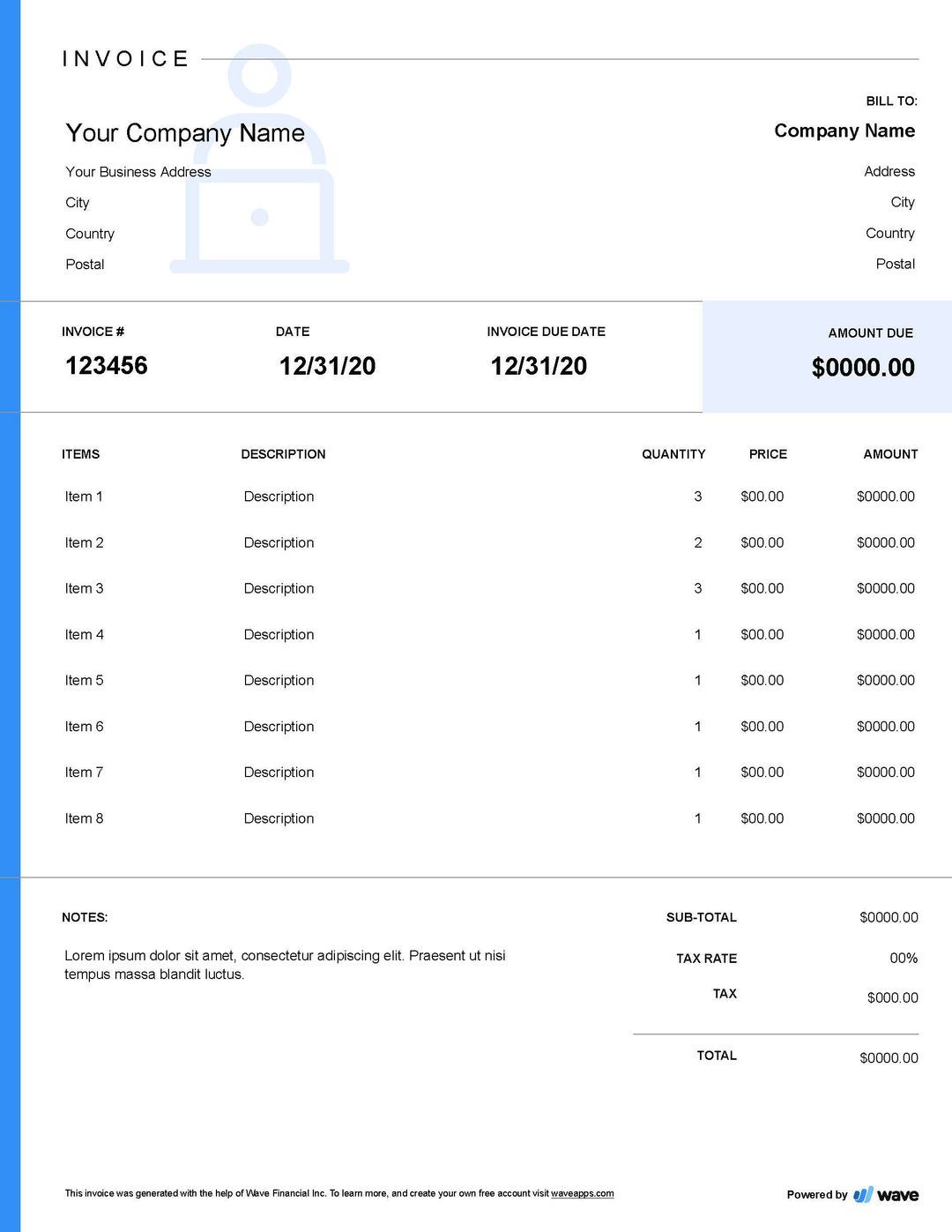 Freelancer Invoice Template - Wave Financial