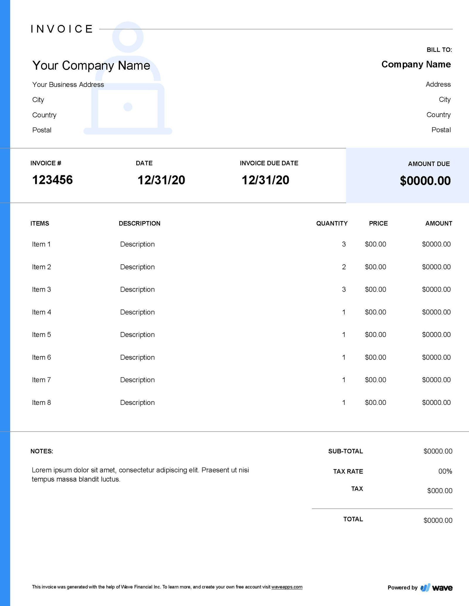 Google Docs Invoice Template - Wave Financial