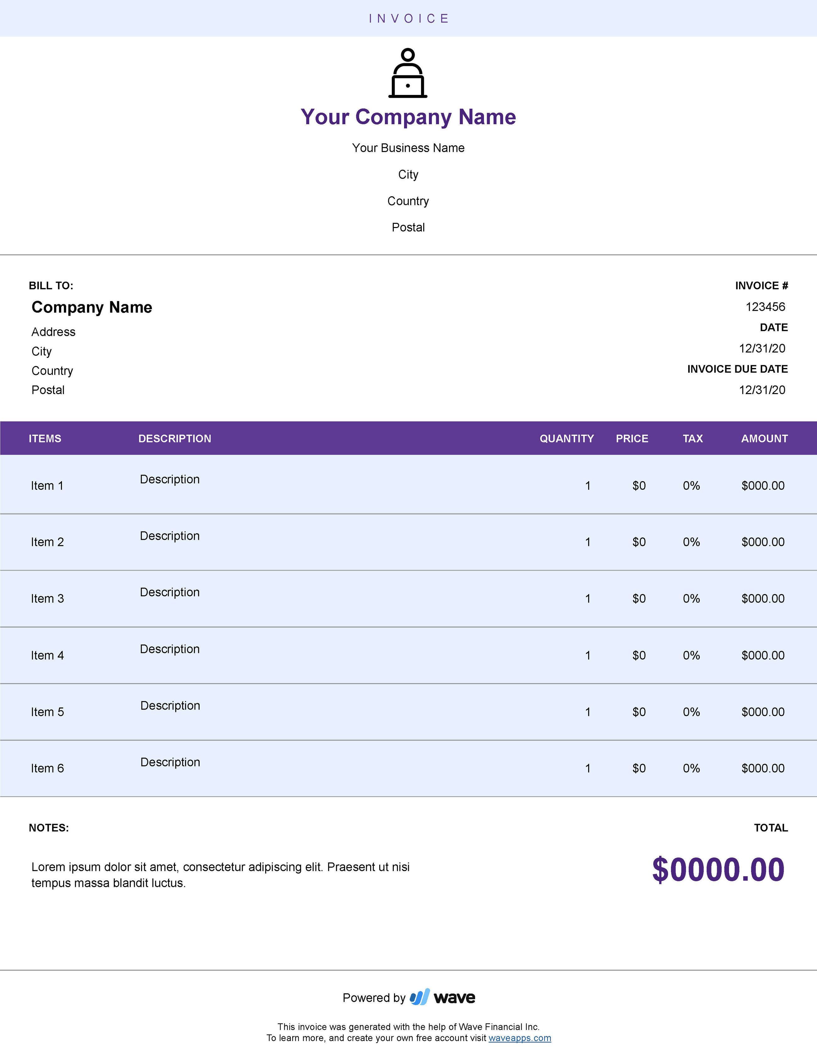 Freelancer Invoice Template - Wave Financial