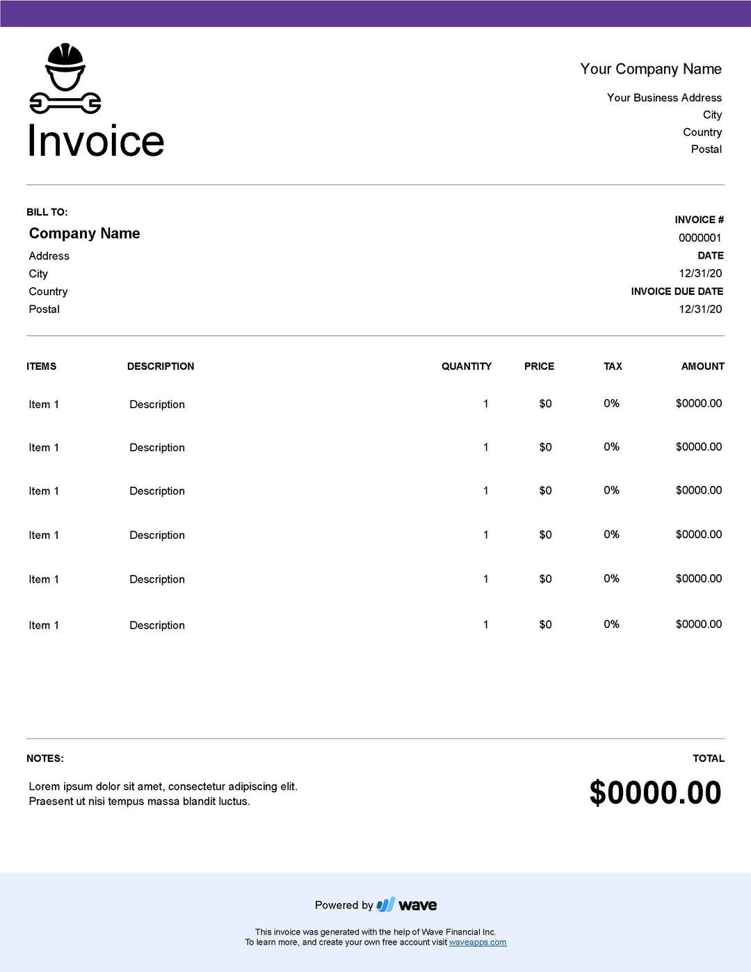 Contract Labor Invoice Template - Wave Financial