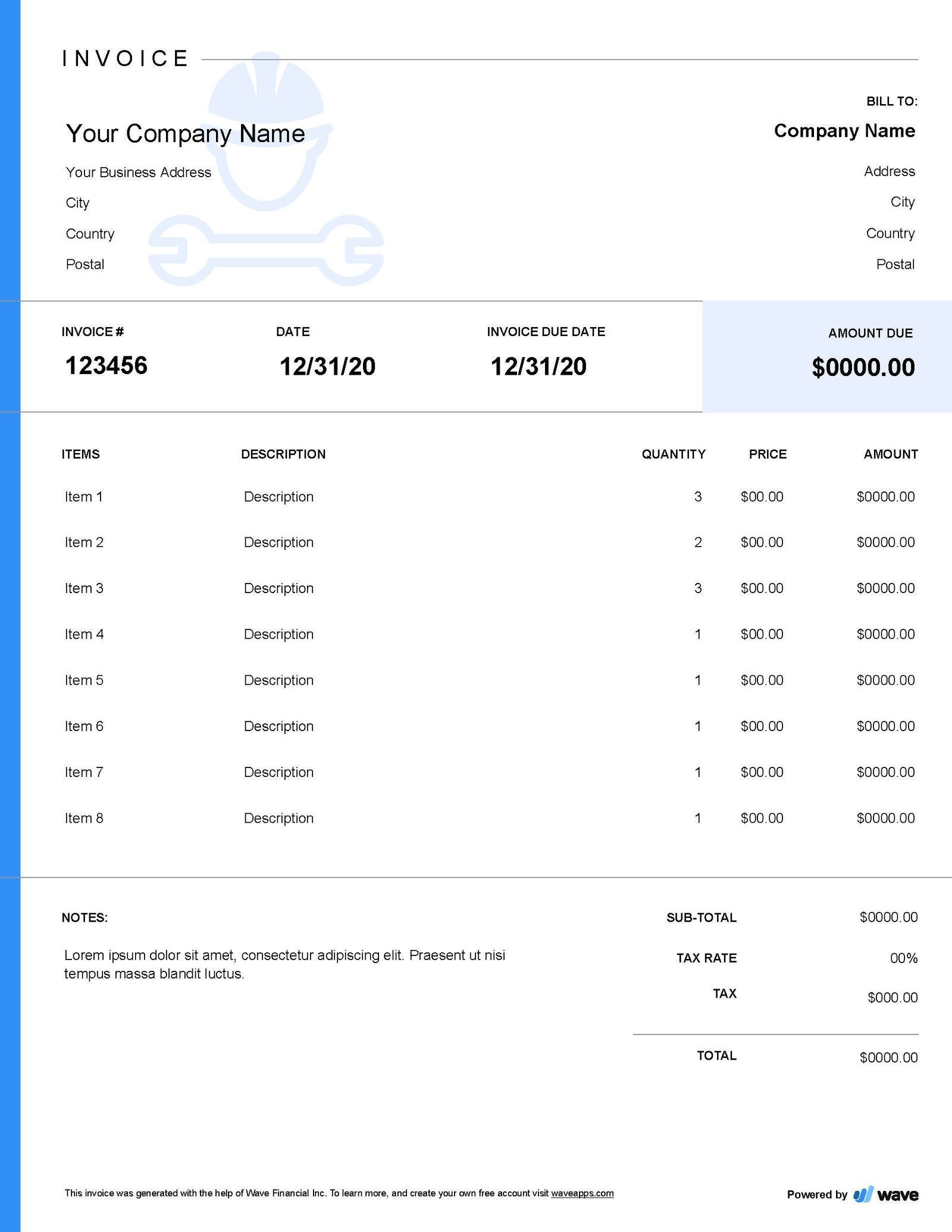 Contract Labor Invoice Template - Wave Financial